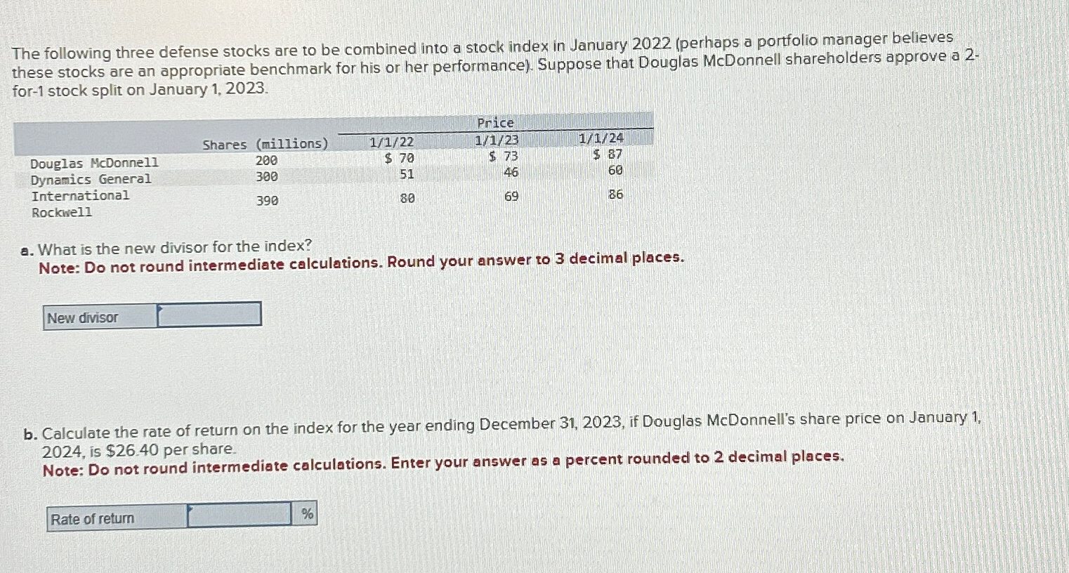 Solved The following three defense stocks are to be combined | Chegg.com