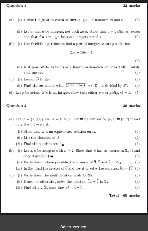Solved (a) (i) Define the greatest common divisor, ged, of | Chegg.com