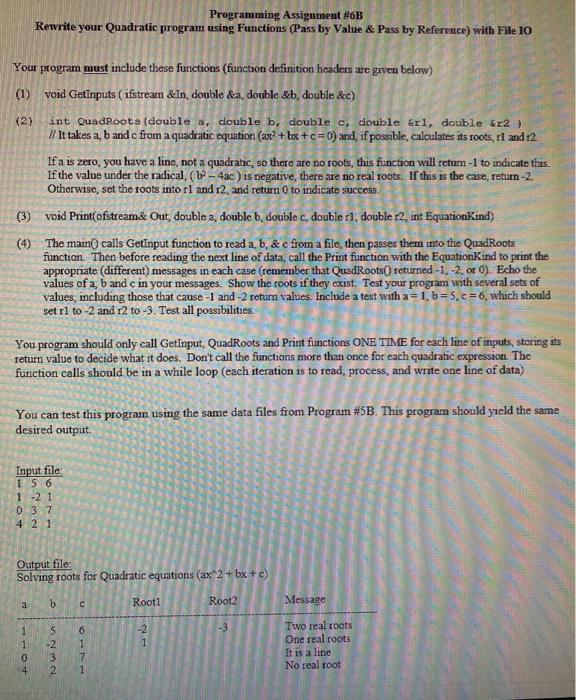 Solved Programming Assignment #6B Rewrite your Quadratic | Chegg.com