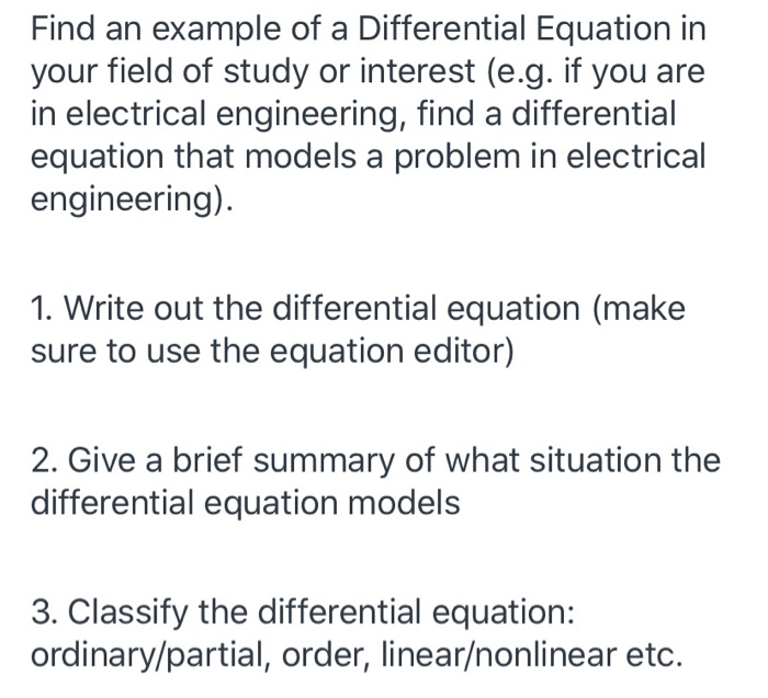 Solved Find an example of a Differential Equation in your | Chegg.com