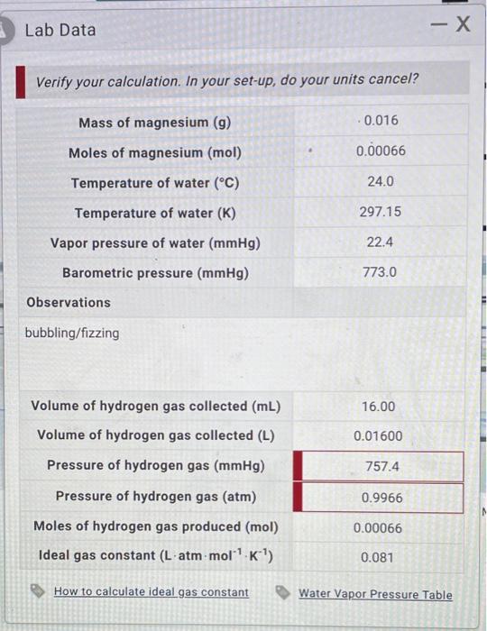 Solved Lab Data -X Verify your calculation. In your set-up, | Chegg.com