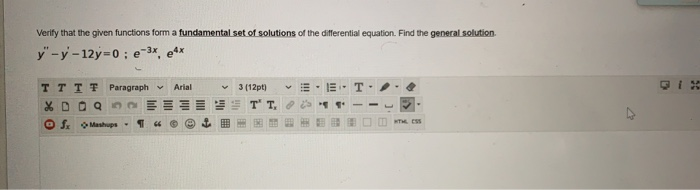 Solved Verify that the given functions form a fundamental | Chegg.com