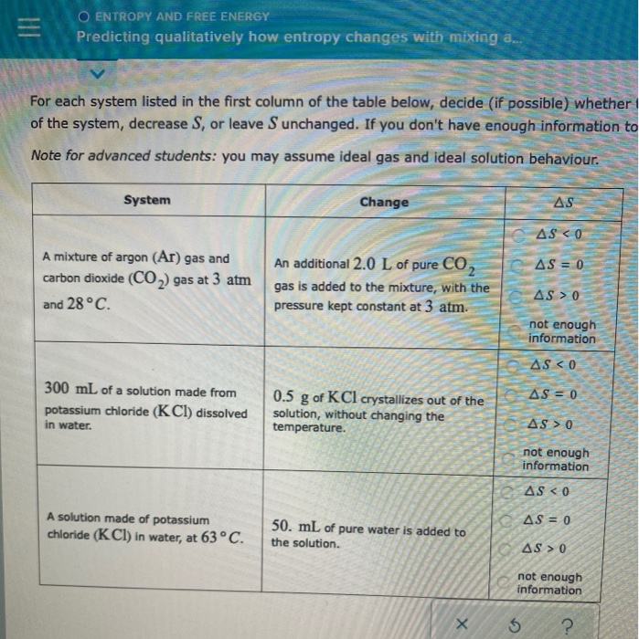 Solved O ENTROPY AND FREE ENERGY Predicting qualitatively | Chegg.com
