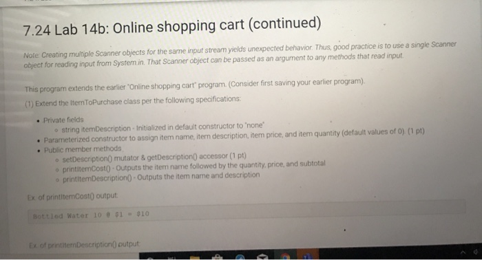 Solved 7.24 Lab 14b: Online shopping cart (continued) Note: | Chegg.com