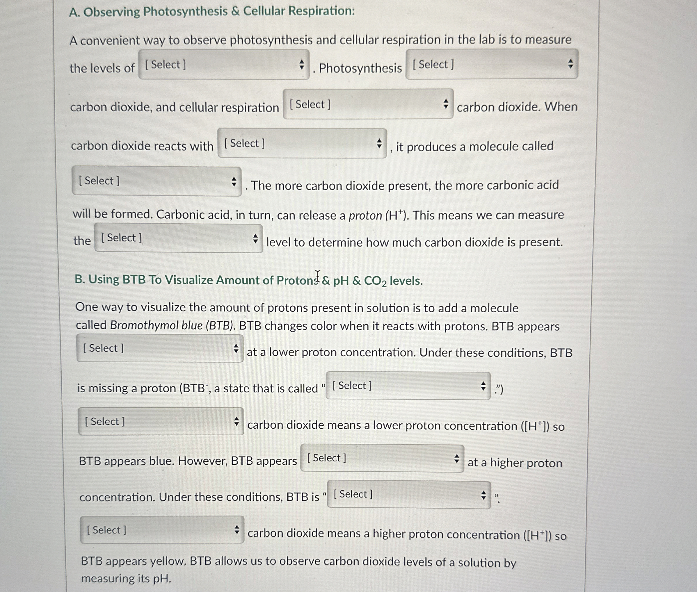 Solved A. ﻿Observing Photosynthesis & Cellular Respiration:A | Chegg.com