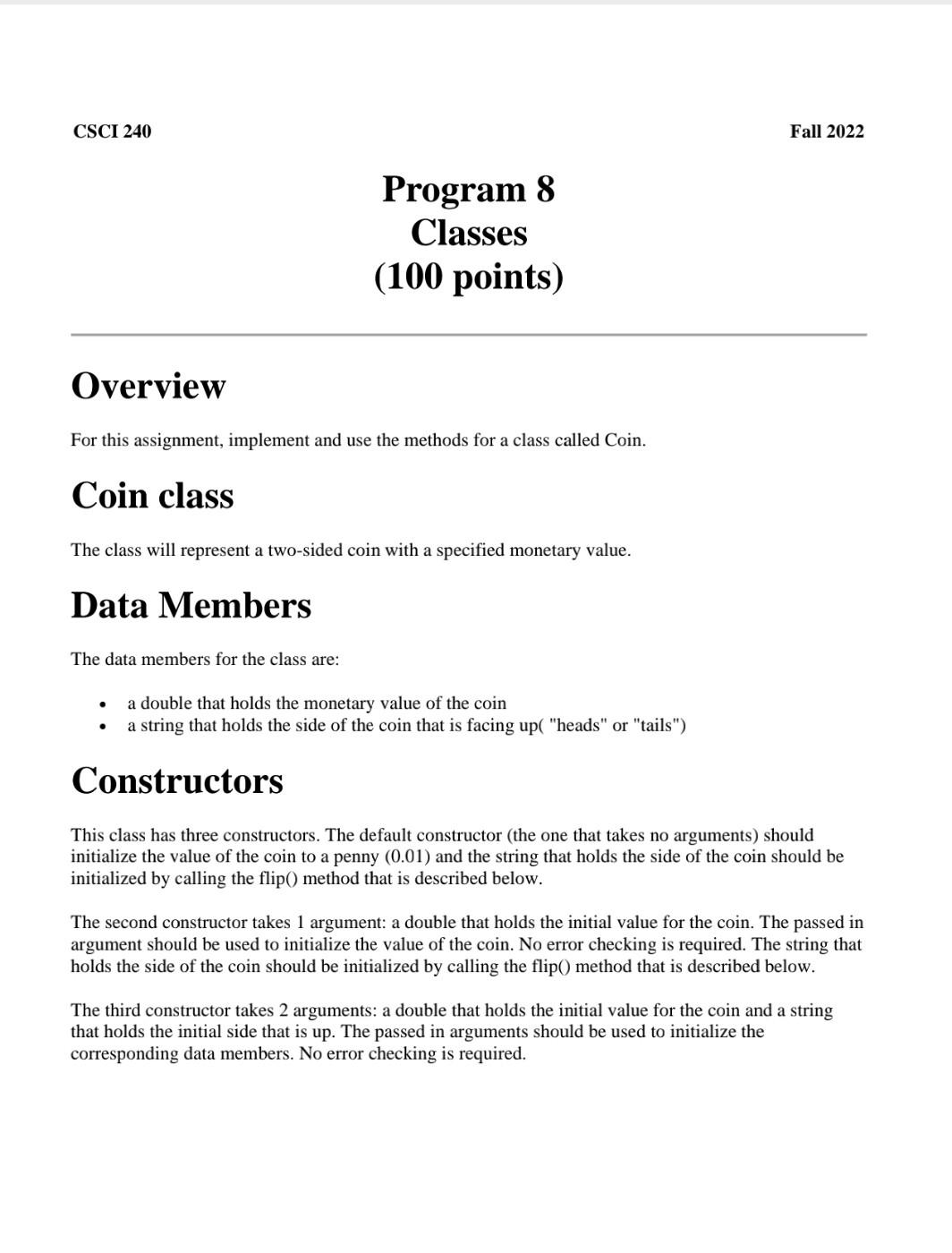Solved Overview For this assignment, implement and use the | Chegg.com