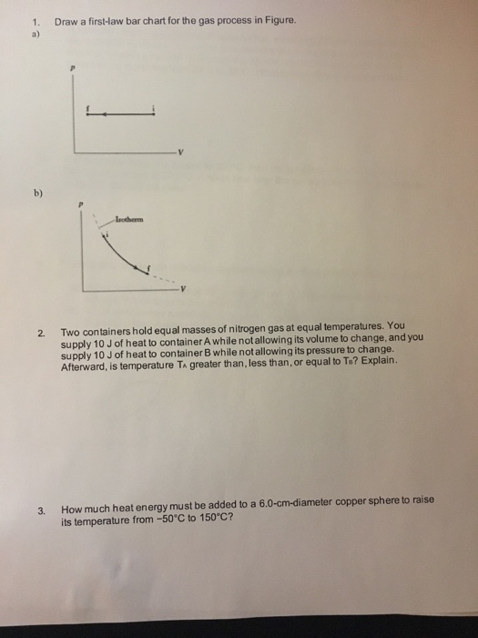 Solved Draw a first-law bar chart for the gas process in | Chegg.com