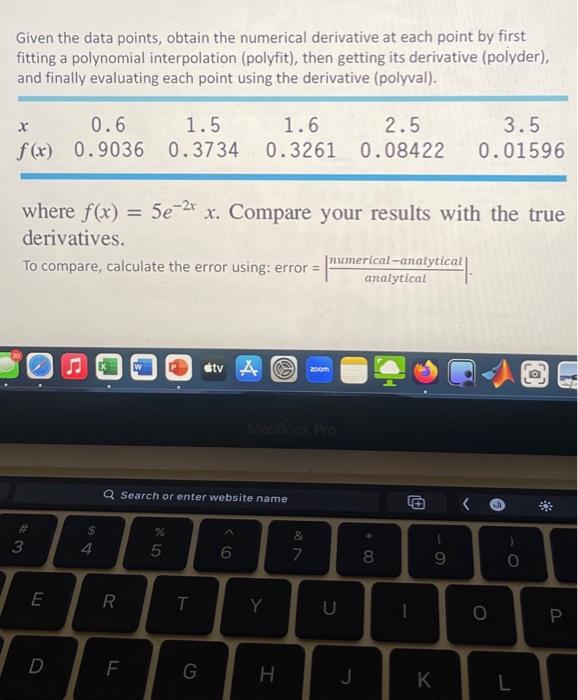 Solved Given the data points, obtain the numerical | Chegg.com