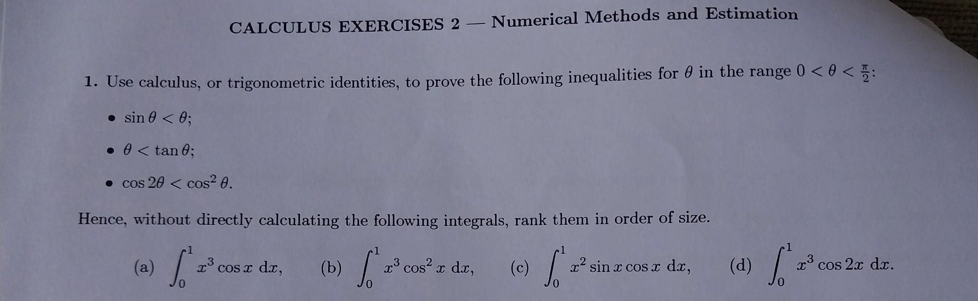 Solved CALCULUS EXERCISES 2 - Numerical Methods and | Chegg.com