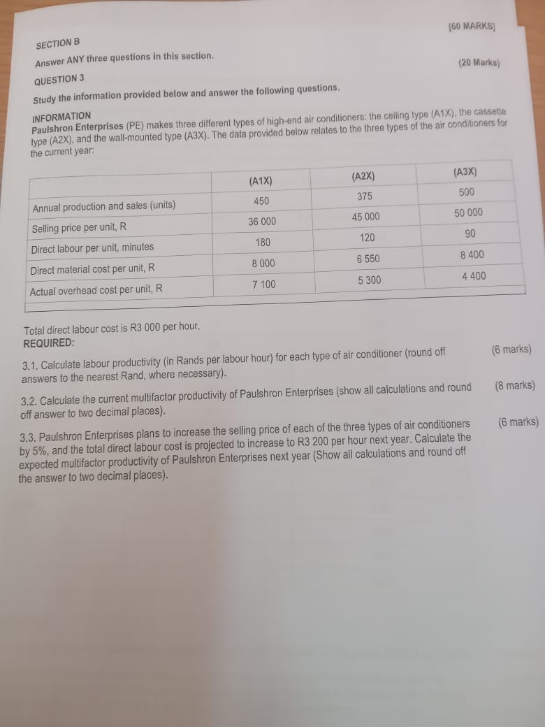 SECTIONB[60 ﻿MARKS]Answer ANY three questions in this | Chegg.com