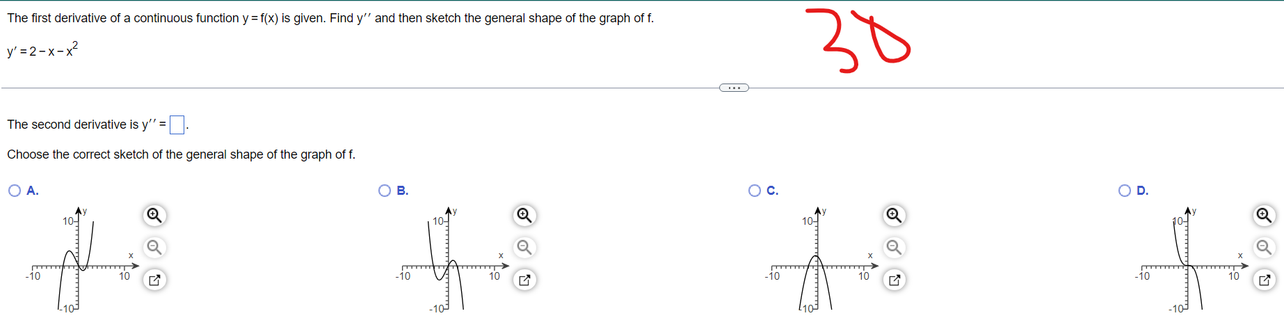 Solved The first derivative of a continuous function y=f(x) | Chegg.com