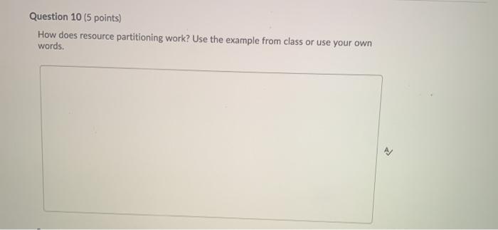 Solved Question 10 (5 points) How does resource partitioning | Chegg.com