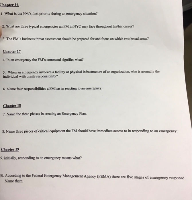 Chapter 16 1. What is the FM's first priority during | Chegg.com