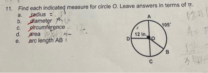 Solved Find each indicated measure for circle O. Leave | Chegg.com