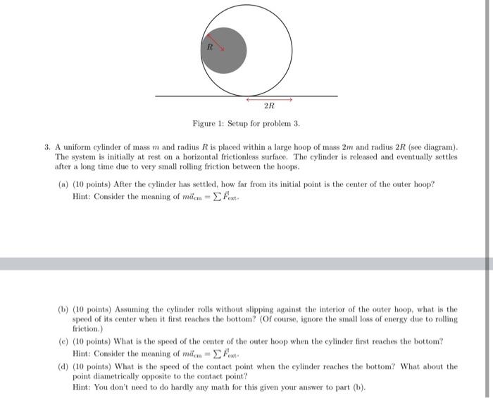 Solved Figure 1: Setup for problem 3. 3. A uniform cylinder | Chegg.com