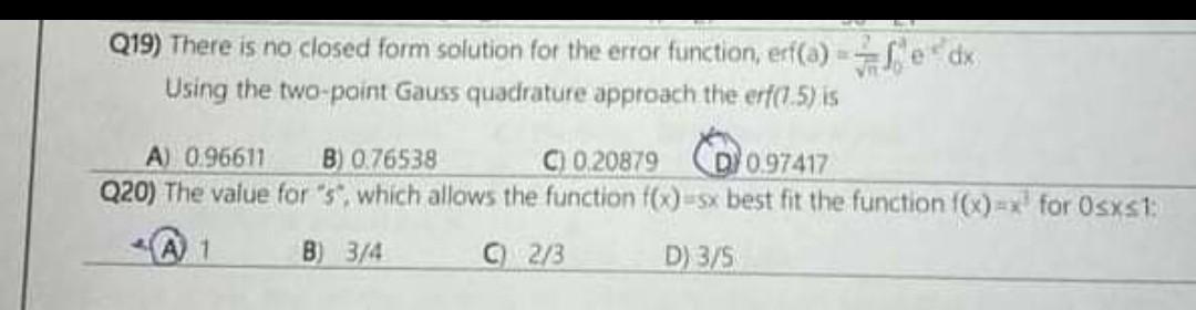 Solved Q19) There is no closed form solution for the error | Chegg.com
