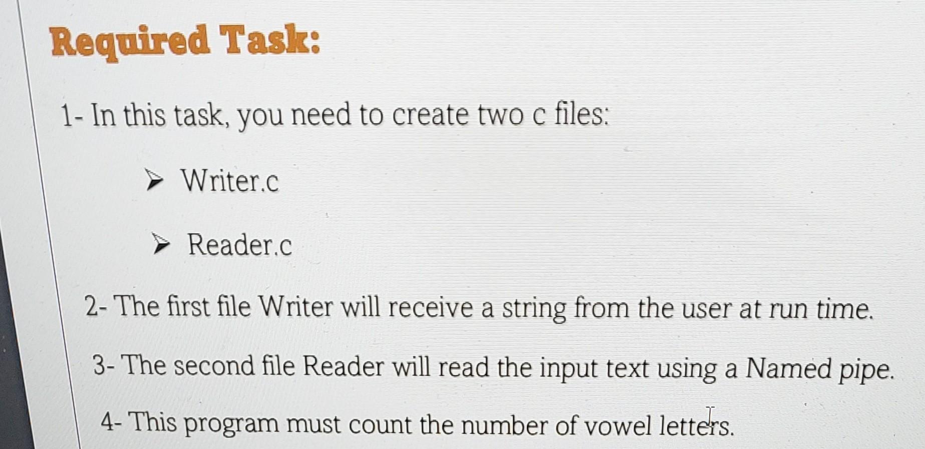 Solved 1- In this task, you need to create two c files: | Chegg.com