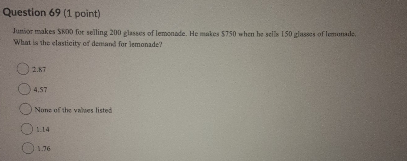 Solved Question 69 (1 ﻿point)Junior makes $800 ﻿for selling | Chegg.com