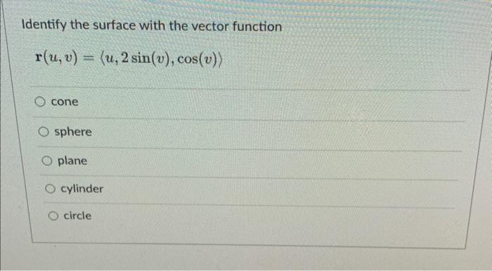 Solved Identify the surface with the vector function | Chegg.com