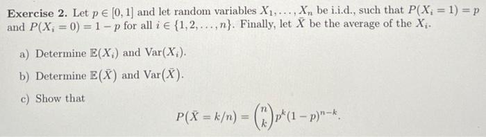 Solved Exercise 2. Let p∈[0,1] and let random variables | Chegg.com