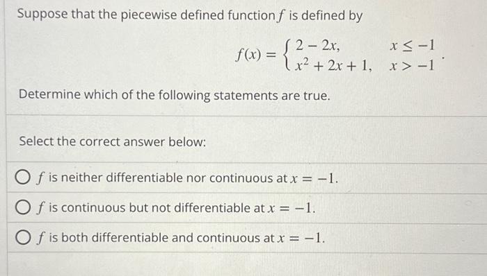 Solved Suppose that the piecewise defined function f is | Chegg.com