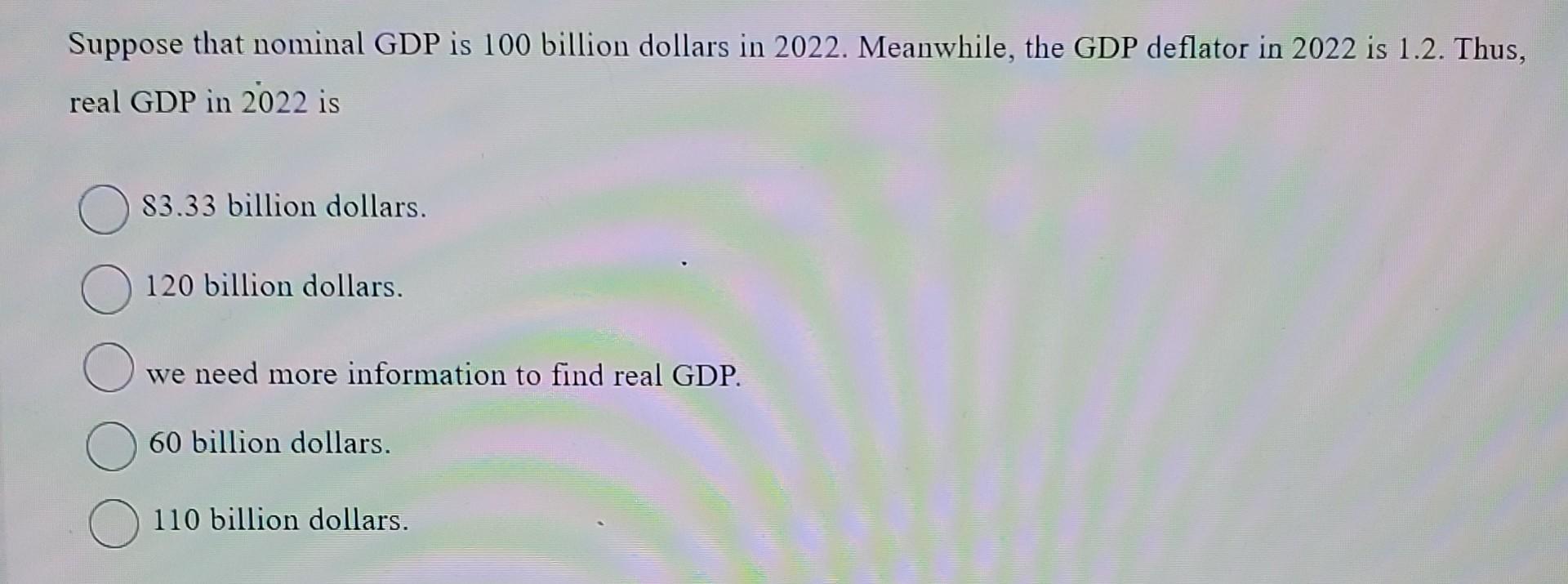 Solved Suppose that nominal GDP is 100 billion dollars in | Chegg.com