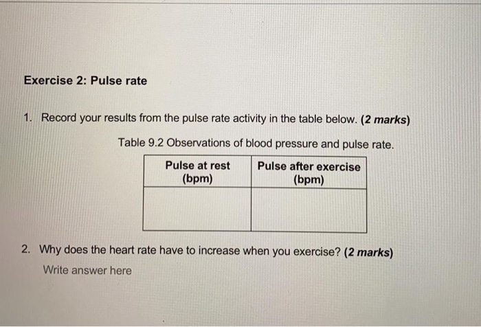 Solved Exercise 2: Pulse rate 1. Record your results from | Chegg.com