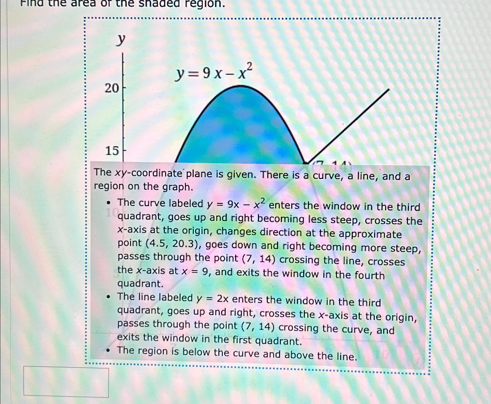 Solved Find the area or the snaded region.The xy-coordinate | Chegg.com