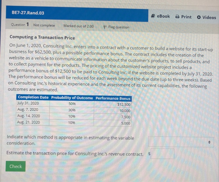 Solved BE7-27.Rand.03 eBook Print Videos Question 1 Not | Chegg.com