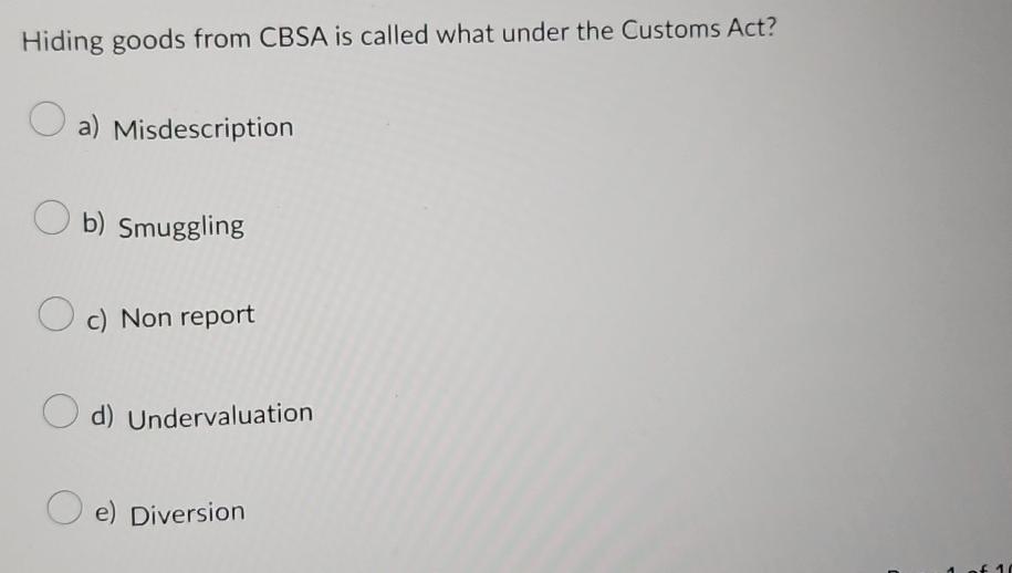 Solved Hiding goods from CBSA is called what under the | Chegg.com