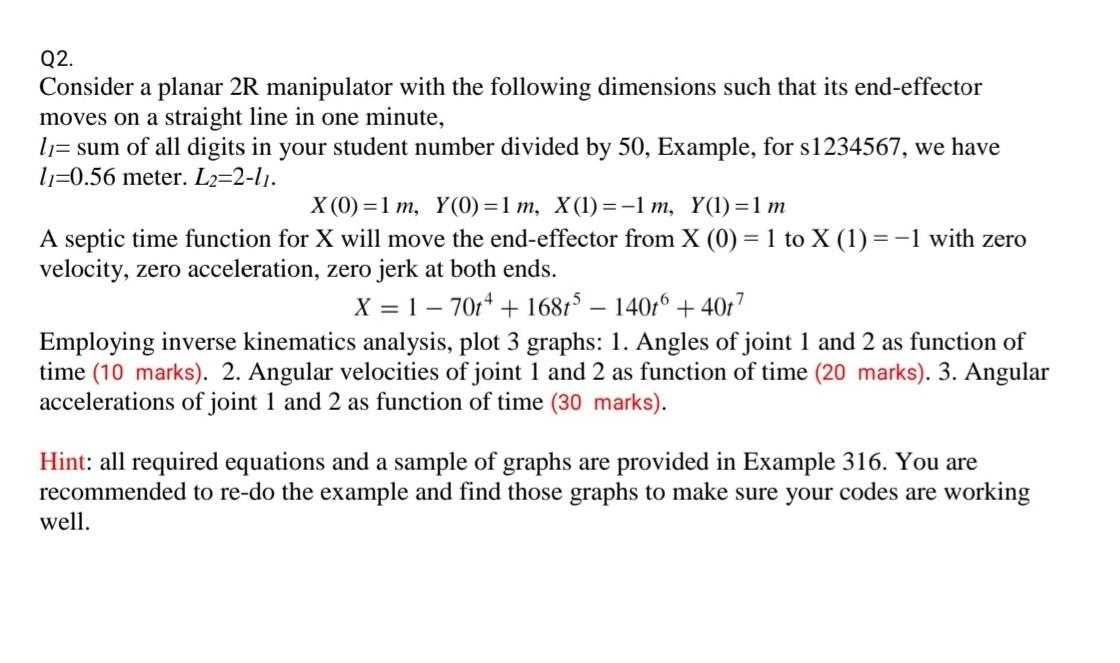 Q2. Consider a planar 2R manipulator with the | Chegg.com