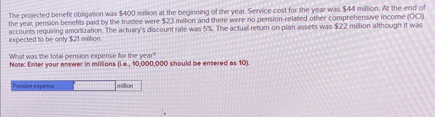 Solved The projected benefit obligation was $400 ﻿million at | Chegg.com