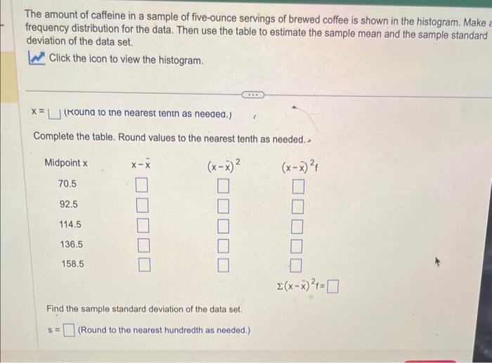 Solved Complete the table. Round values to the nearest tenth | Chegg.com