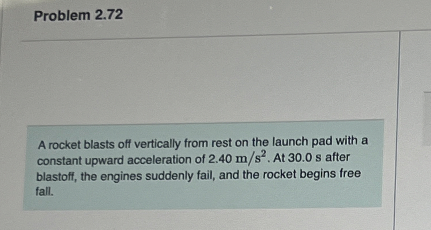 Solved Problem 2.72A rocket blasts off vertically from rest | Chegg.com