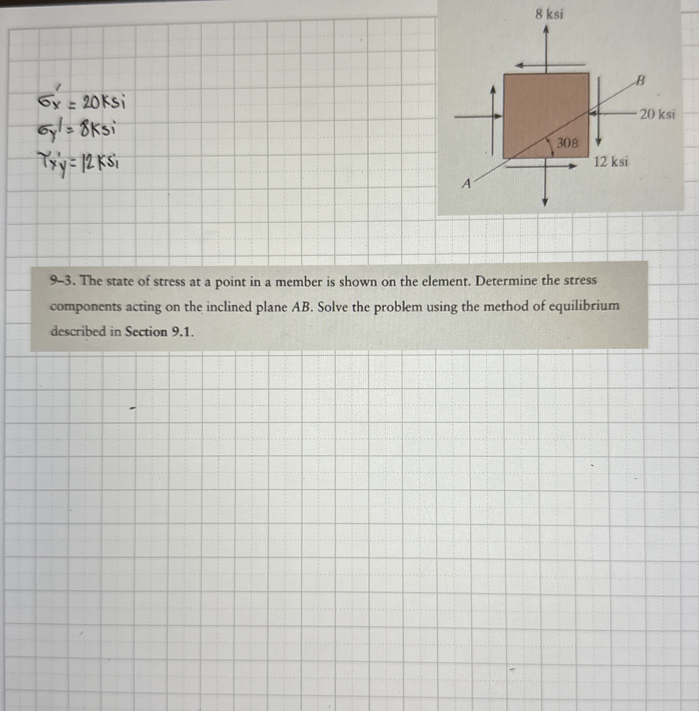 Solved by an EXPERT 9-3. ﻿The state of stress at a point in a member is | Chegg.com