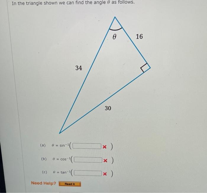 Solved in the triangle shown we can find the angle theta as | Chegg.com