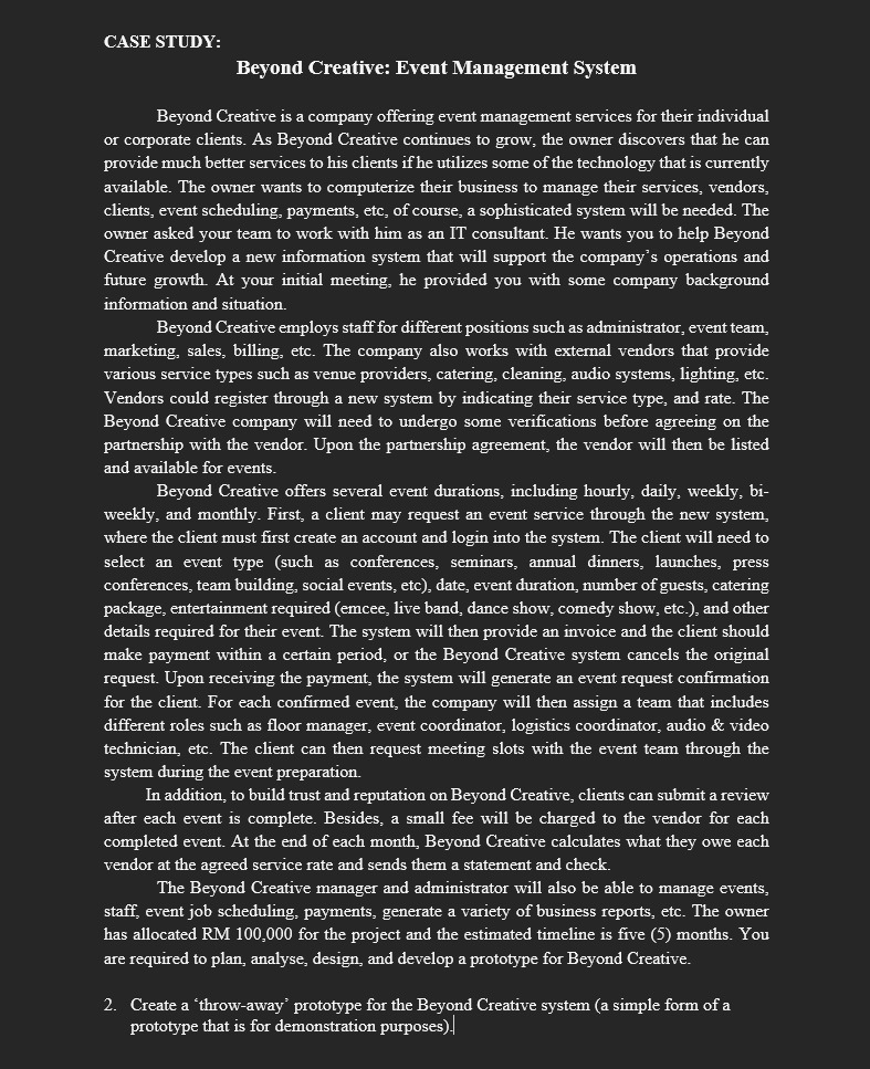 Solved CASE STUDY:Beyond Creative: Event Management | Chegg.com