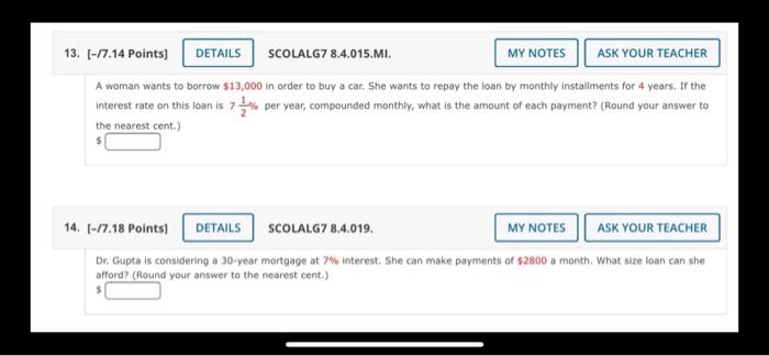 Solved 13. (-/7.14 Points) DETAILS SCOLALG7 8.4.015.MI. MY | Chegg.com