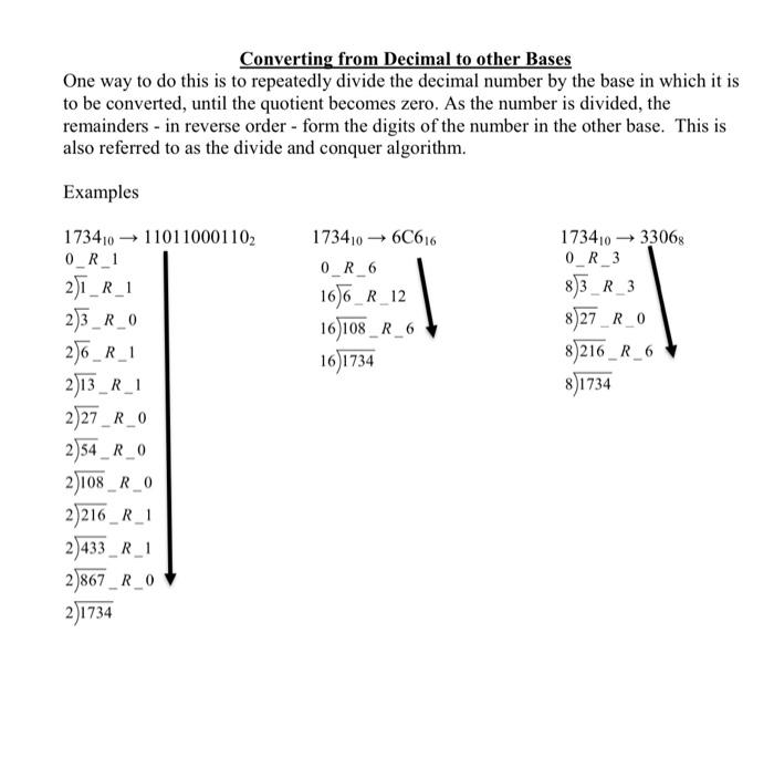 Solved Converting from Decimal to other Bases One way to do | Chegg.com