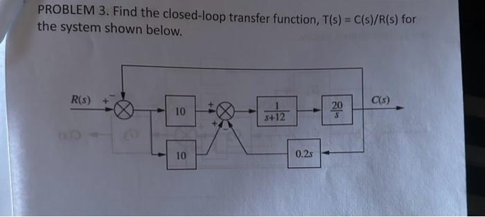 Solved PROBLEM 3. Find the closed-loop transfer function, | Chegg.com