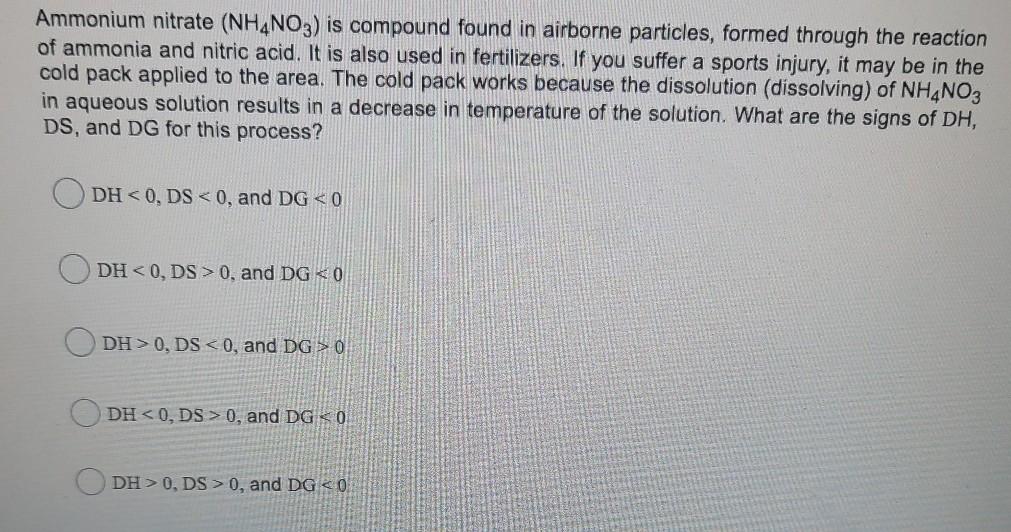 Solved Ammonium nitrate (NH4NO3) is compound found in | Chegg.com