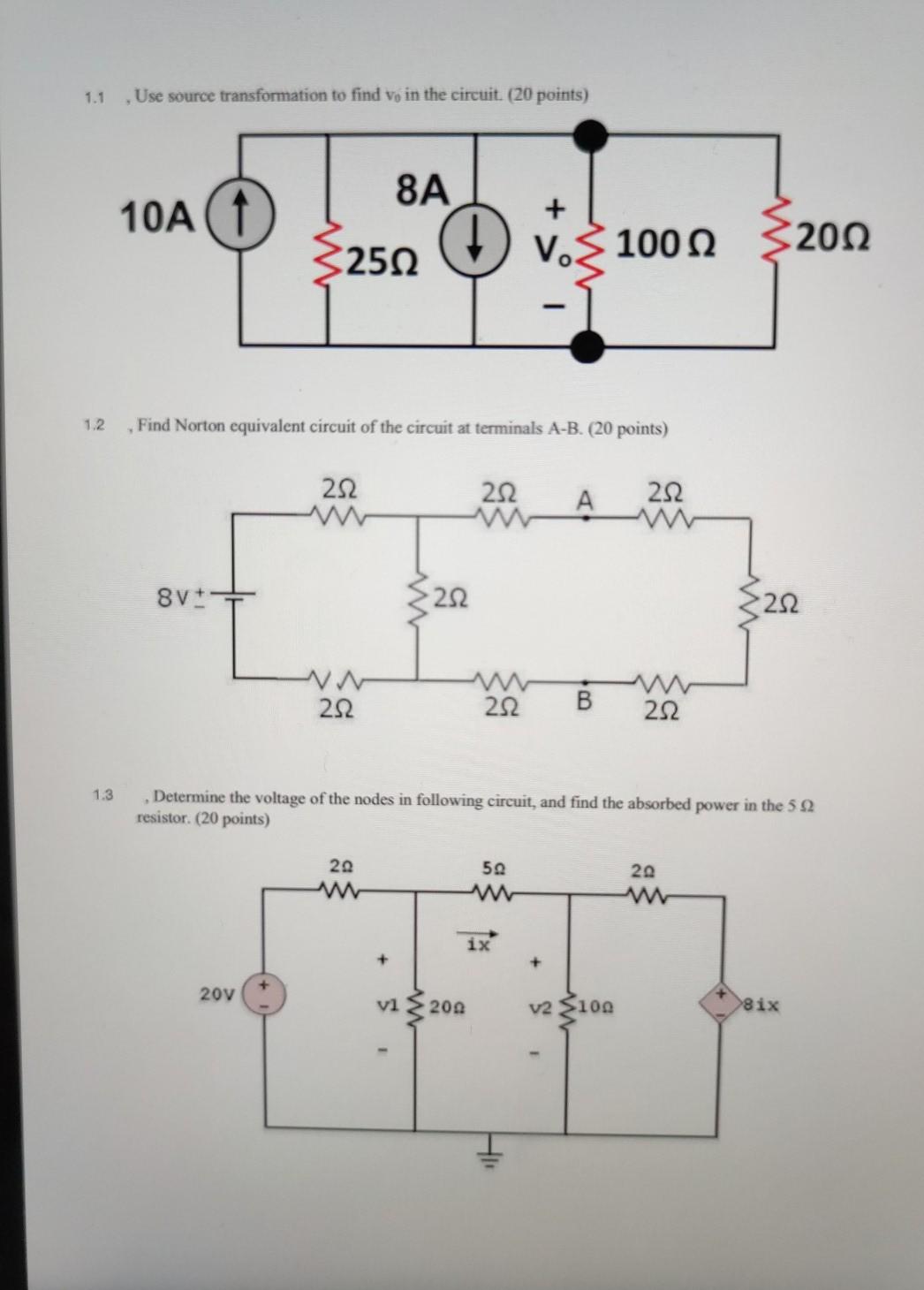 Solved 1.1 Use source transformation to find Vs in the | Chegg.com Solved 1.1 Use source transformation to find Vs in the | Chegg.com