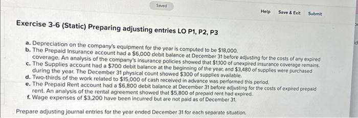 Solved Saved Exercise 3-6 (Static) Preparing adjusting | Chegg.com