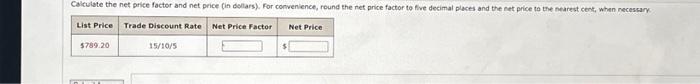 Solved Calculate the net price factor and net price (in | Chegg.com