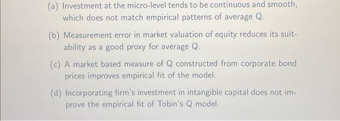 Solved Consider Tobin's Q model of investment. Based on the | Chegg.com