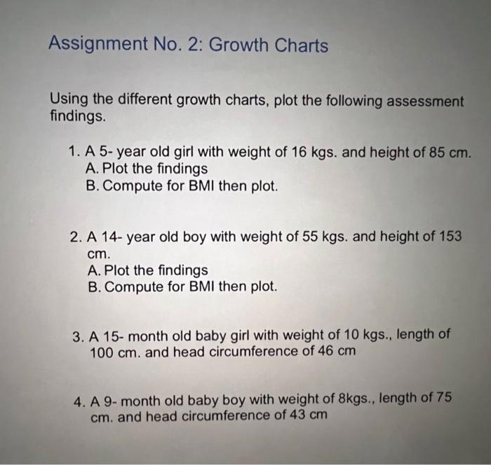 Assignment No. 2: Growth Charts Using the different | Chegg.com