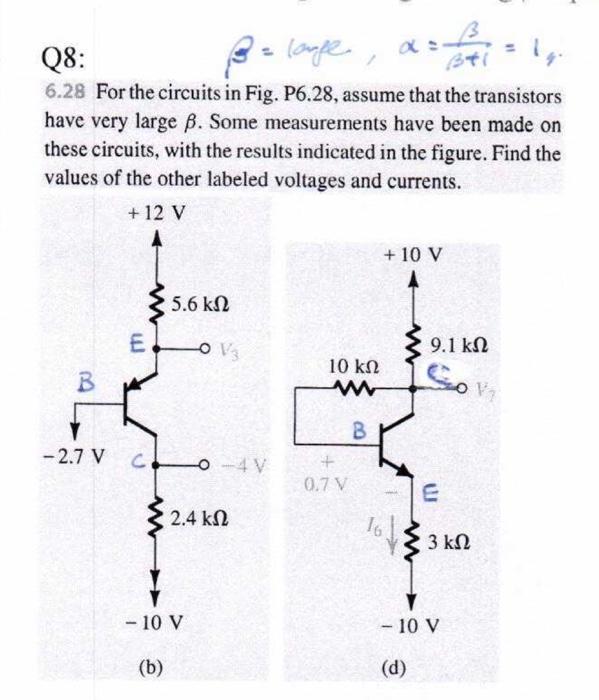 Solved Q8: α=β+1β=1, 6.28 For the circuits in Fig. P6.28, | Chegg.com