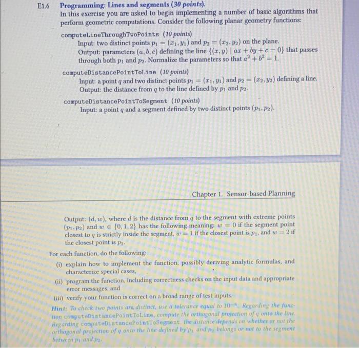 Solved E1.6 Programming: Lines and segments (30 points). In | Chegg.com