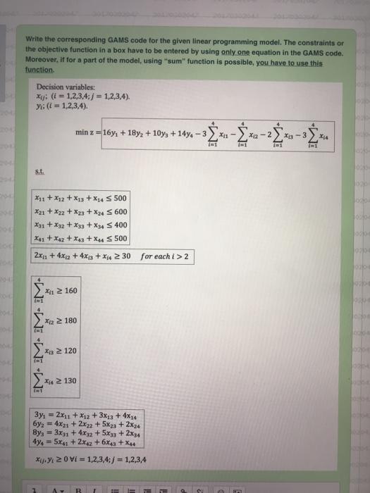 Solved Write the corresponding GAMS code for the given | Chegg.com