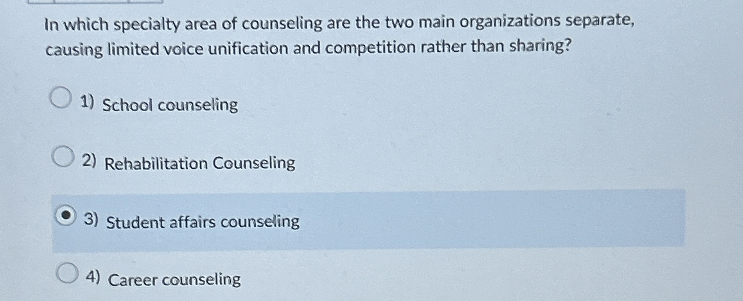 Solved In which specialty area of counseling are the two | Chegg.com
